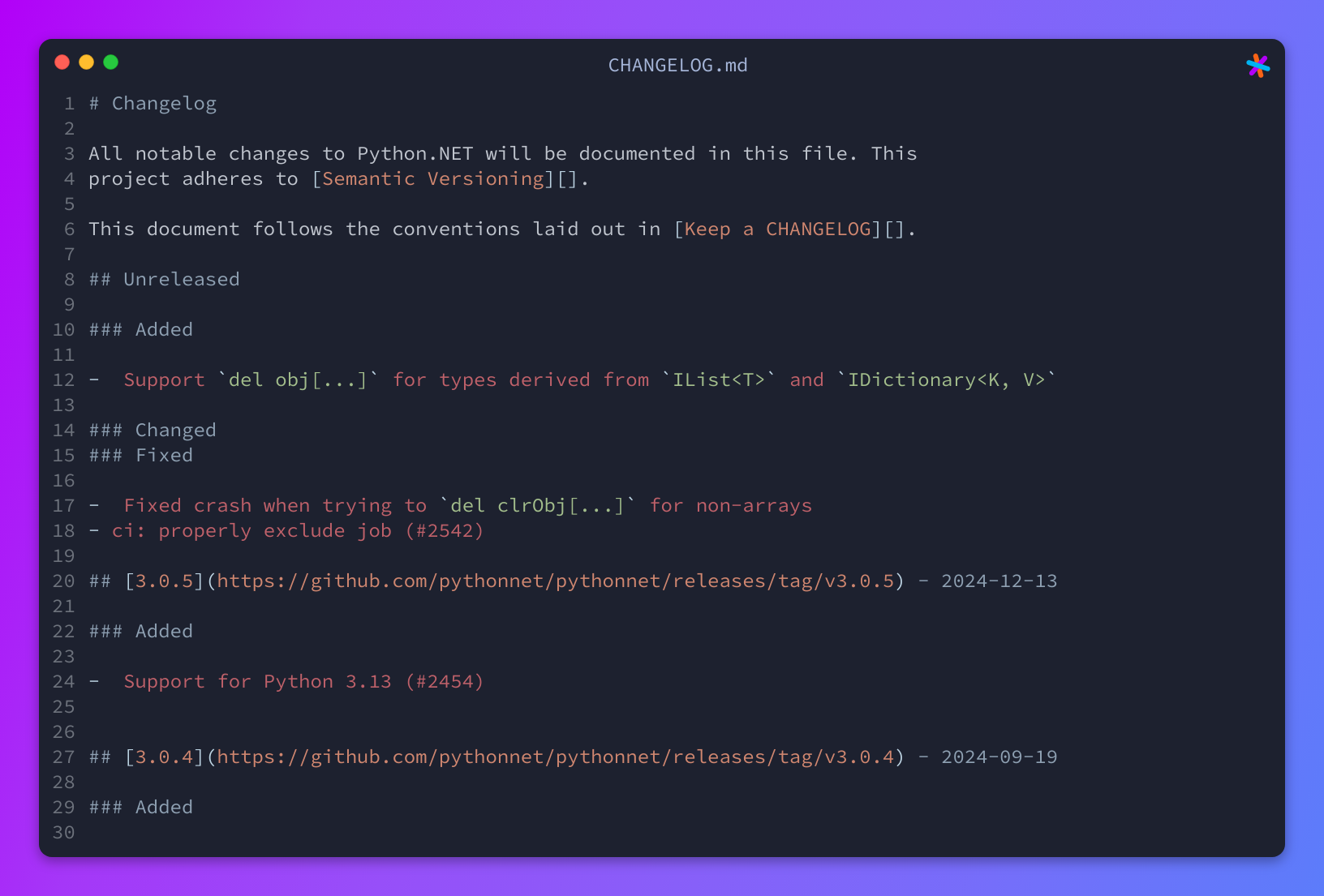 CHANGELOG Md Pythonnet Pythonnet Sourcegraph
